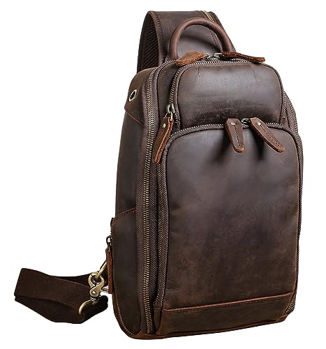 Polare Full Grain Leather Small Sling Bag Travel/Hiking Bike Multi-Purpose Crossbody Daypack For Men