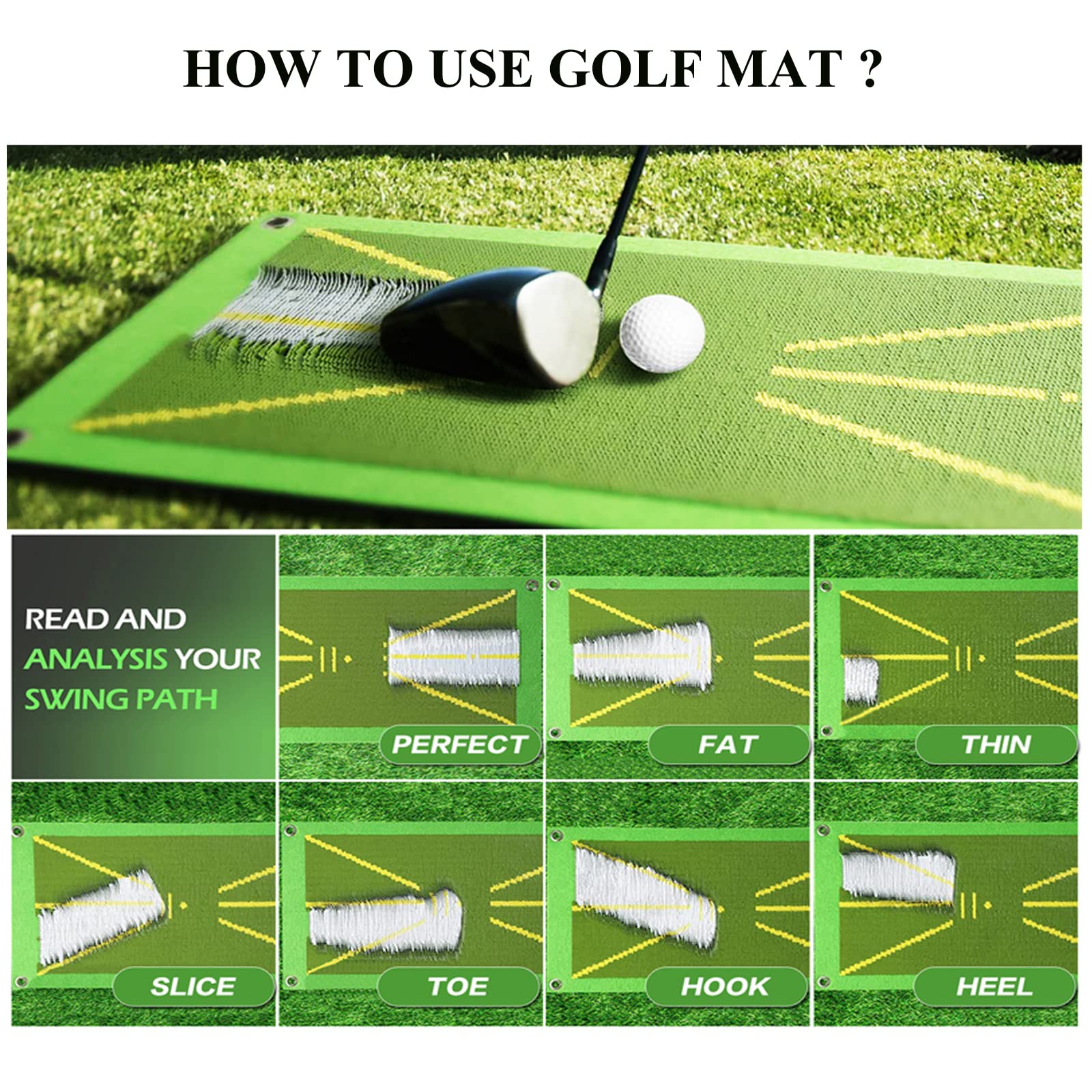 Golf Swing Mat, Golf Training Mat, Mini Golf Practice Hitting Aid, Fixed Ground Rug for Swing Detection Batting, No Taste, Portable Practice Golf Mat 10" X 20"