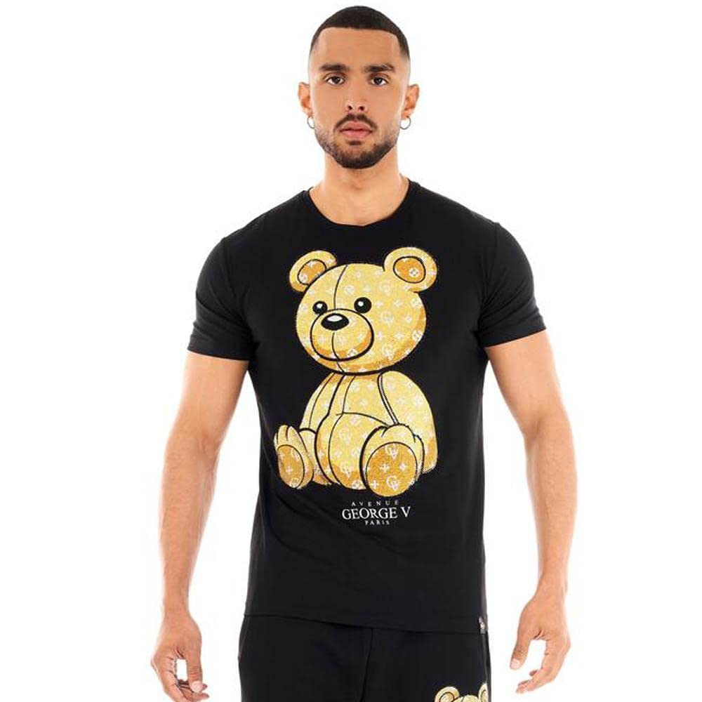 George V Men Crystal Teddy T-Shirt (BlackYellow), XXL