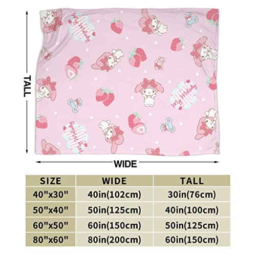 ORPJXIO Blanket Kuromi Anime My Melody Throw Flannel Blanket Bed Blanket for Couch Sofa Bedroom Home Decor 60"x50"