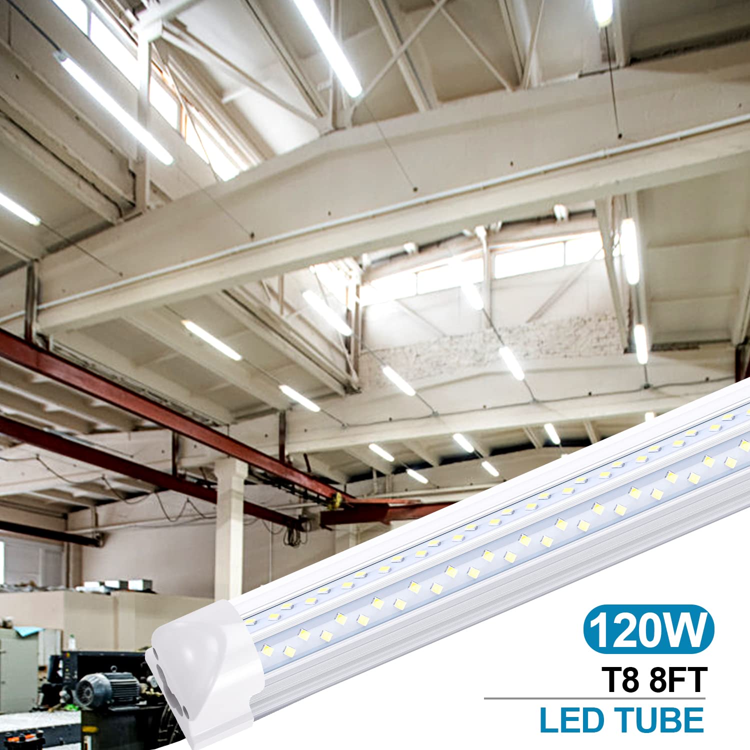 FALANFA 8FT T8 V Shape Integrated Tube Light Double Side 4 Row,120W LED Shop Light Fixture, AC85-277V 14400 Lumens 6000K Cold White, LED Cooler Door Light 6 Pack