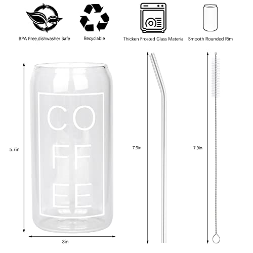 KAUND 4 PCS Ice Coffee Cup with Glass Straw,16oz Sublimation Boho Printed Beer Can Glasses,Ideal for Cocktails,Whiskey,Beer,Soda and Gifts - 2 Cleaning Brushes