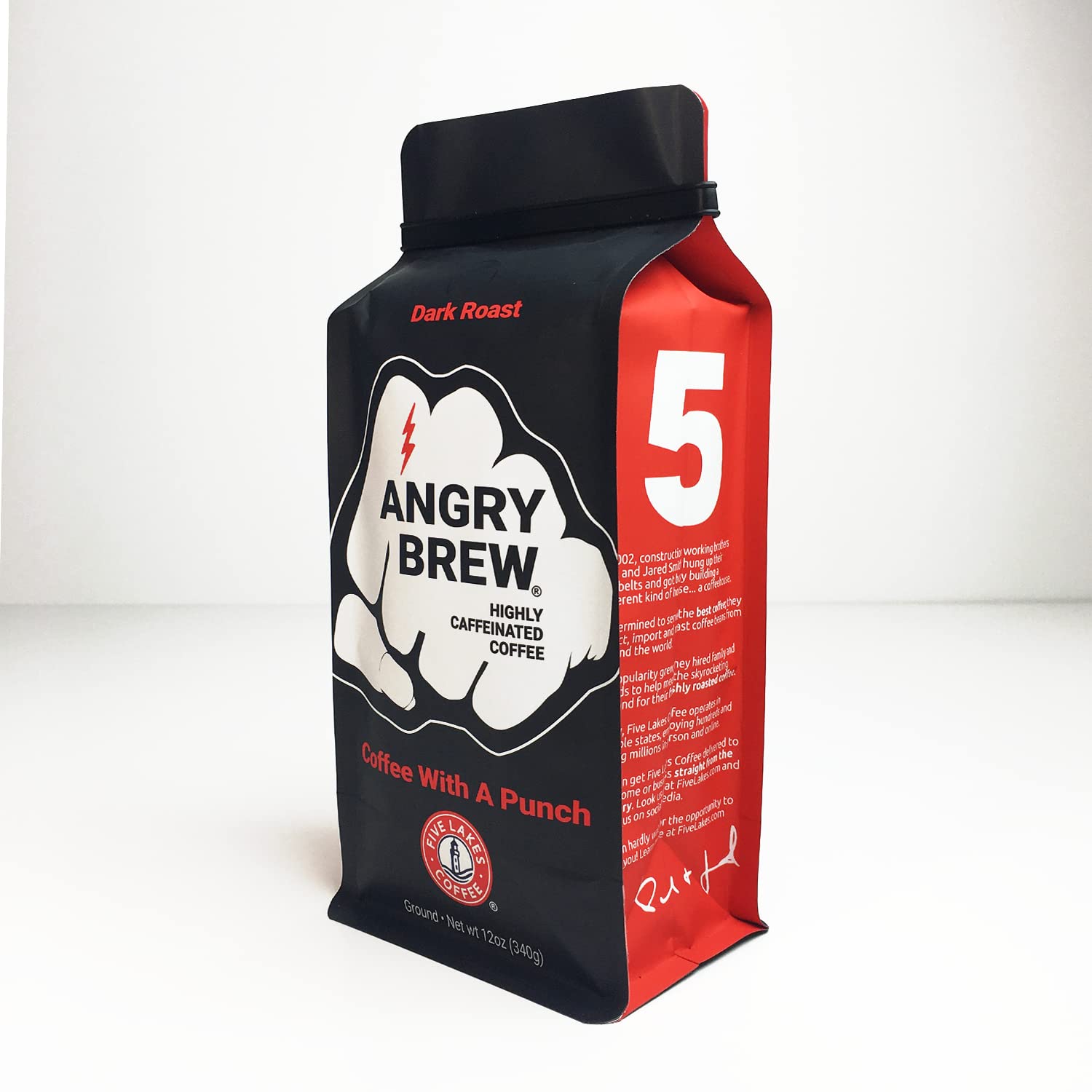 Five Lakes Coffee - Angry Brew - Coffee with a punch! Highly caffeinated, dark roast, coffee (Ground)