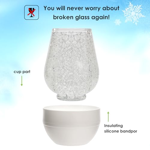 Freeze Wine Cooling Cup Set: Set of 1 Chiller Mug Red and White Wine Glasses with Frozen Gel - Plastic Shatter Resistant Double Wall Insulated Cooler Cups 10 oz