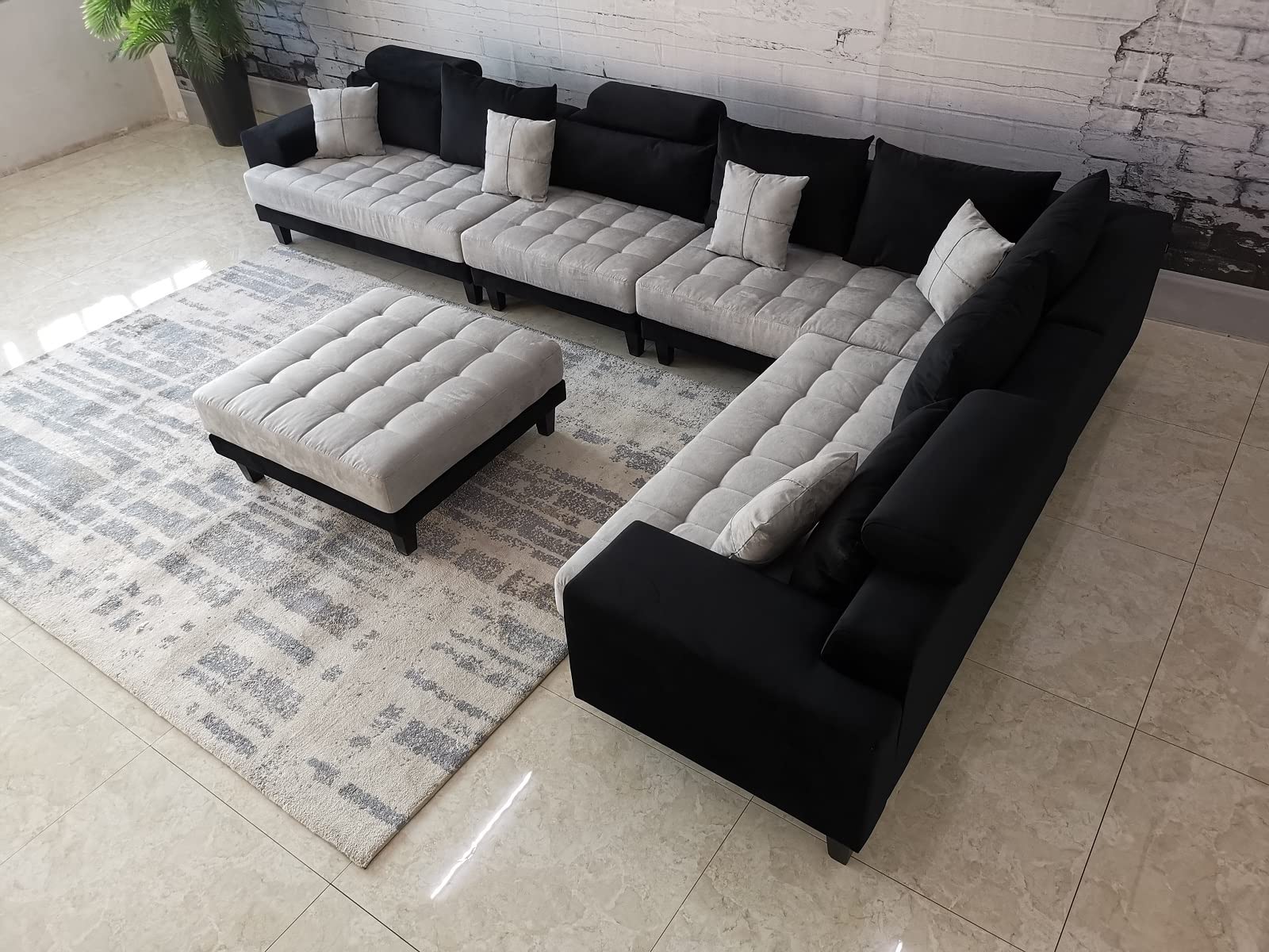Stendmar L Shape U Shape Reversible Modern Microfiber Fabric Sectional Couch Sofa Set S150D (S150DBK-Black, 142-182" L x 110-150" D x 35" H)