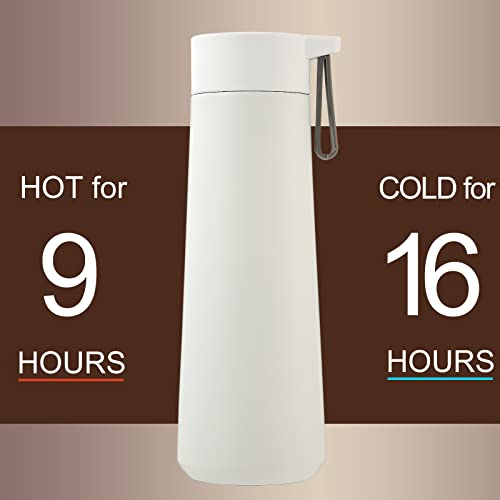 Murmioo Stainless Steel Insulated Thermos, Sports Water Bottle, Double Wall Vacuum Thermos Flask,Keep Hot and Cold,BPA Free, Suitable for Cycling, Camping and Office 14oz/420ml (White)