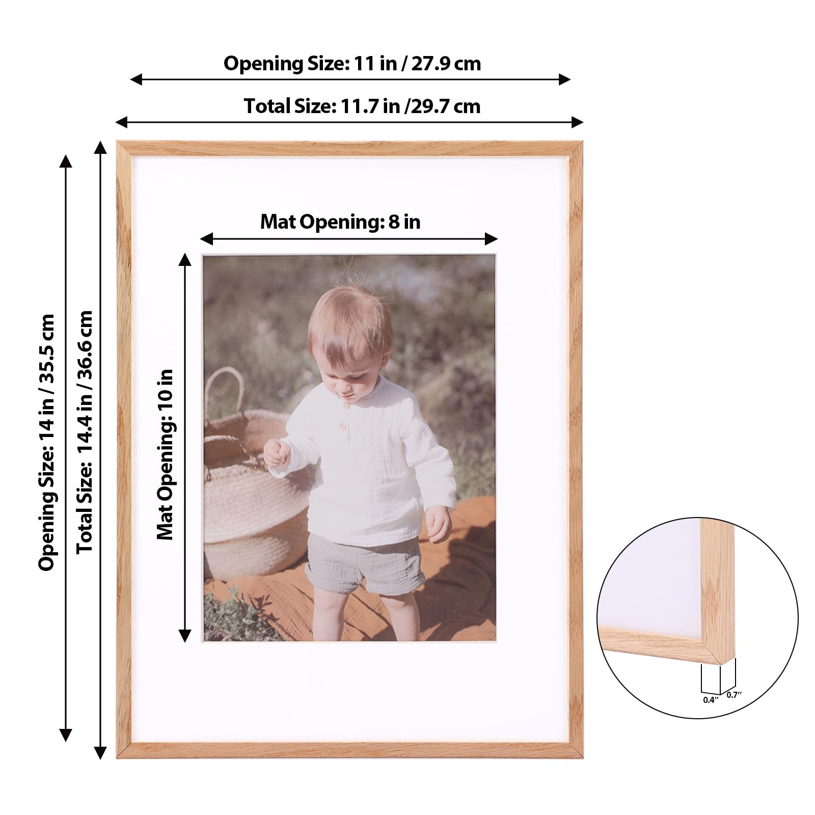 Fixwal 2 Pack of 11x14 Beige Oak Hanging Picture Frames, Natural Solid Wood Photo Frames with Plexiglass, 8x10 Picture Frames with Mat or 11x14 Picture Frames without Mat