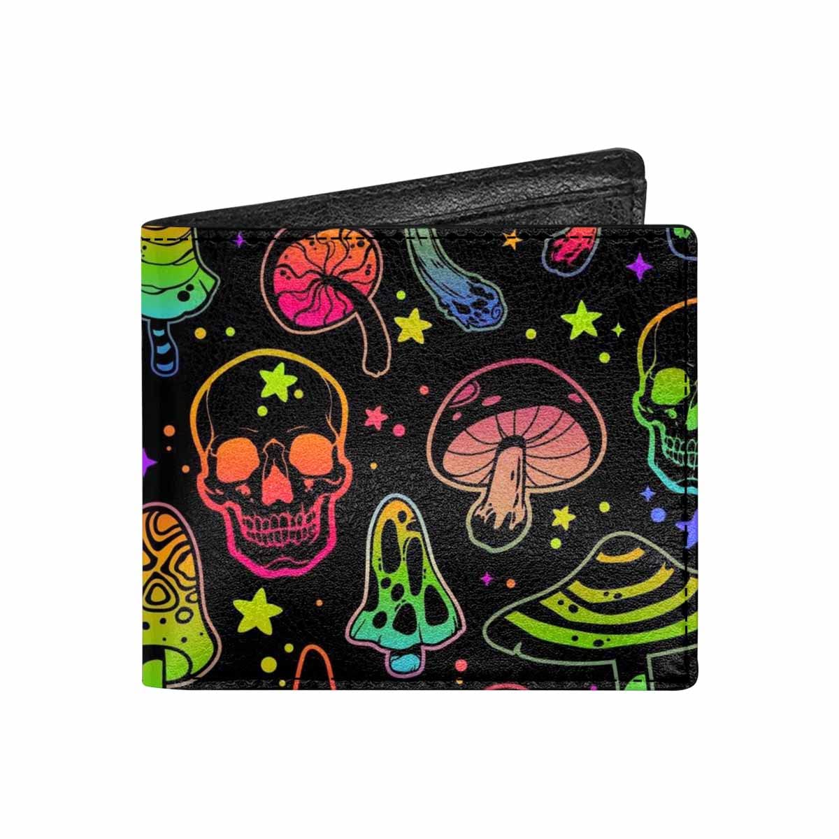 InterestPrint Mushrooms and Human Skulls Portable Leather Bifold Wallet, Slim Little Card Holder