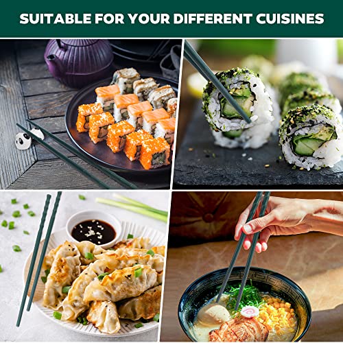 GROWORD 2 Pairs Reusable Panda Chopstick and Chopstick Rest Gift Set, Dishwasher Safe Chopsticks with Adorable Panda Rest and Red Gift Case,Non-slip Design & Easy to Use(Green)