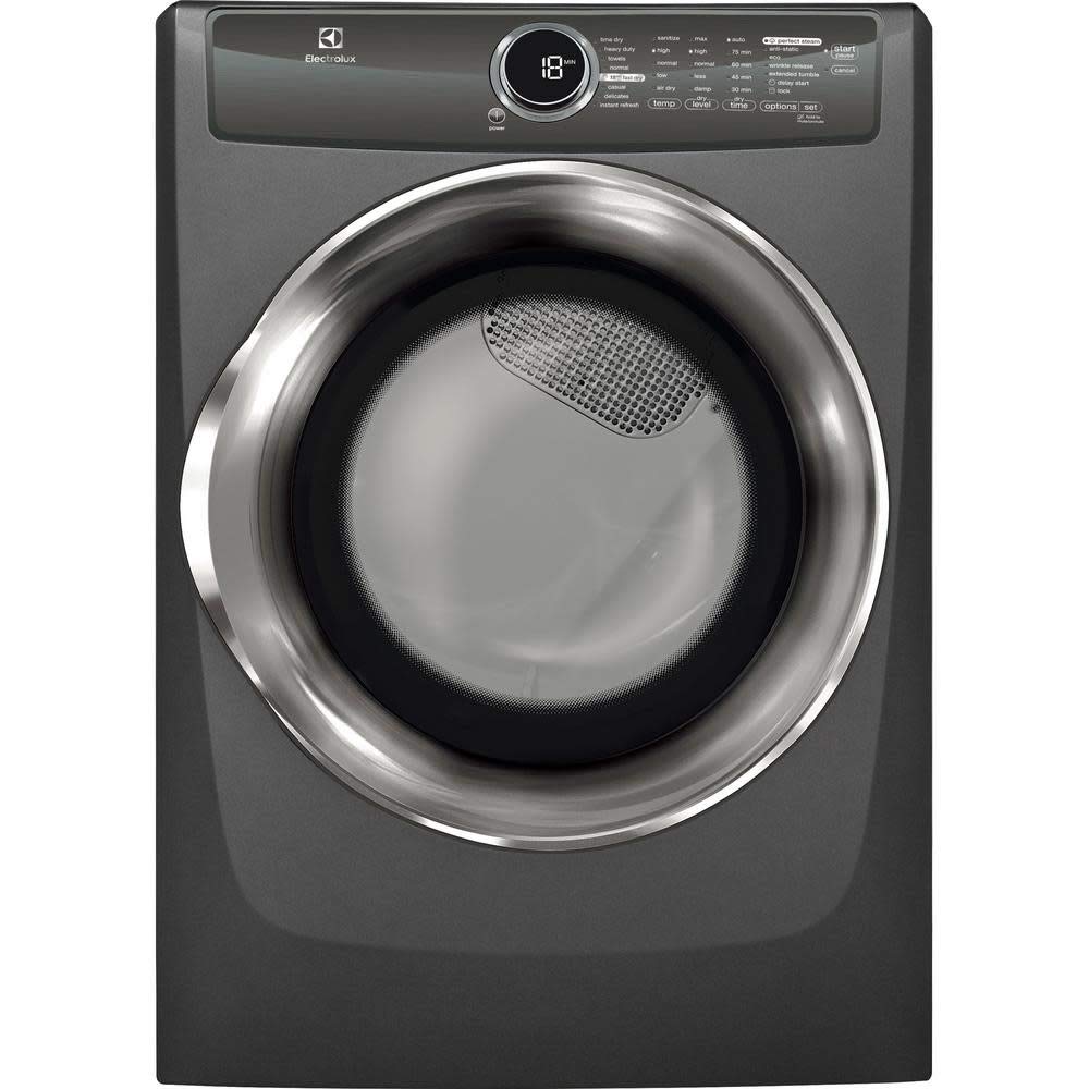 Electrolux EFME517STT 27" Energy Star Front Load Electric Dryer with 8 cu. ft. Capacity 8 Dry Cycles Steam Perfect Wrinkle Release Option and Reversible Door: Titanium