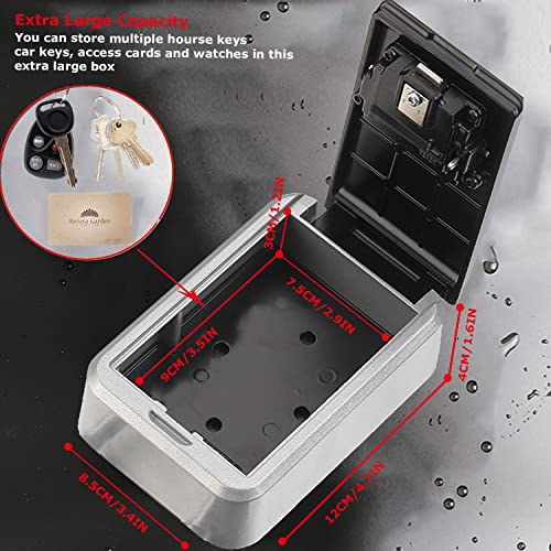 Key Lock Box with 4-Digit Combination, Lock Box Outside for House Key, Wall Mounted Weatherproof Resettable Code Key Lock Box for Outside, Ideal for Homes Hotels Schools