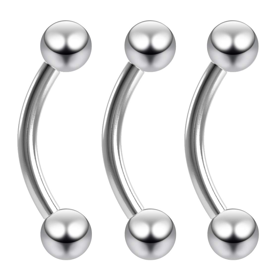 Evonix 3pc 14g Curved Barbell Daith Rook Conch Labret Helix Lip Ring Tragus Eyebrow Cartilage 8mm 5/16