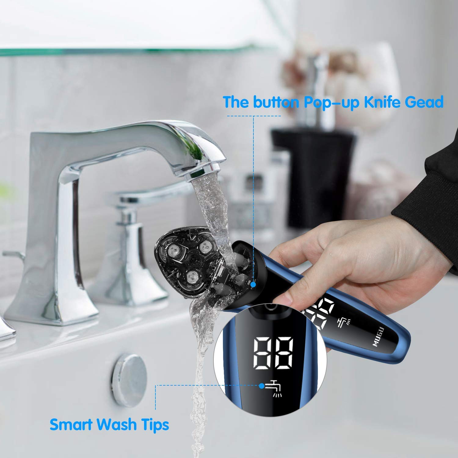 Electric Shaver, MUGU Wet and Dry Rechargeable Cordless Mens Rotary Shavers with Pop-up Trimmer - USB Charging