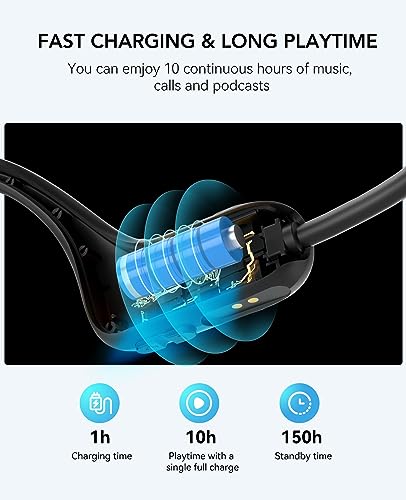 NUROUM OW10 Open Ear Air Conduction Headphone, 5.3 Bluetooth Earphone with 2 AI Noise Suppression MEMS Mics, IPX6 Waterproof ,10H Playtime,Sports Headphone for Hiking Running Cycling