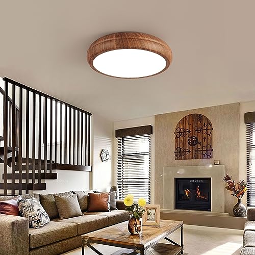 POLITAMP Modern Flush Mount Ceiling Light Fixture 12 Inch LED Light Fixtures, 18W Minimalist Round Shaped Wood Grain Ceiling Lamp 4000K, Not Dimmable