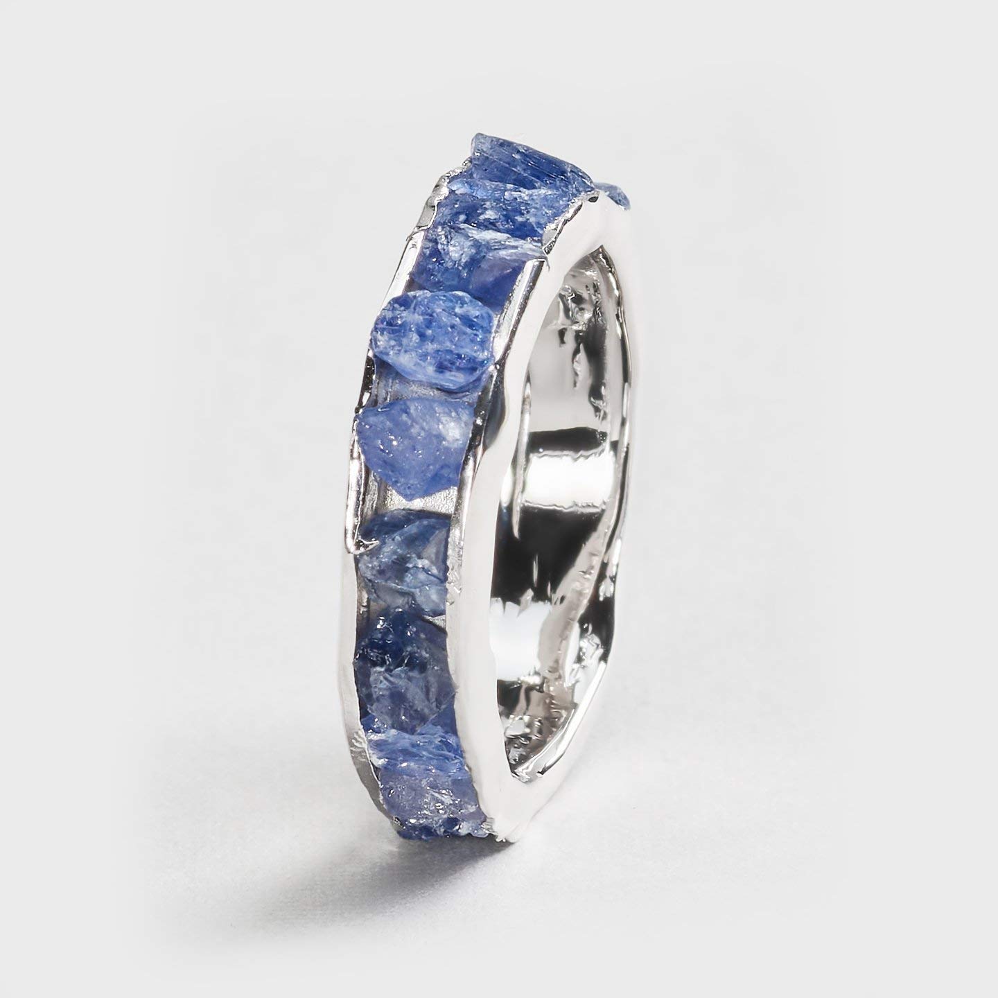 german kabirski 4.20 Carat Blue Tanzanite Handmade Band Ring in 925 Sterling Silver with White Rhodium Plating Size 7.5