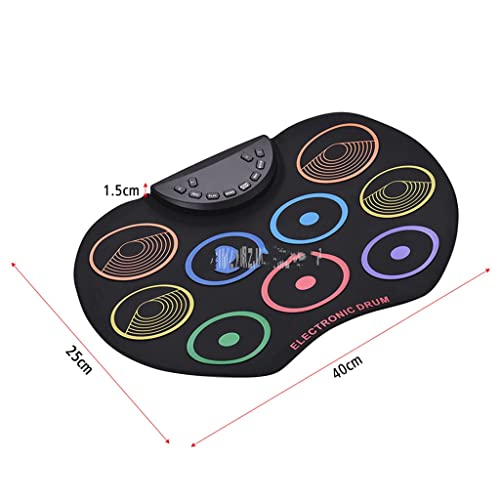IULJH Portable Mini Digital Electronic Drum Kit 9 Pads Silicone Roll-Up Set Drumsticks Foot Pedal