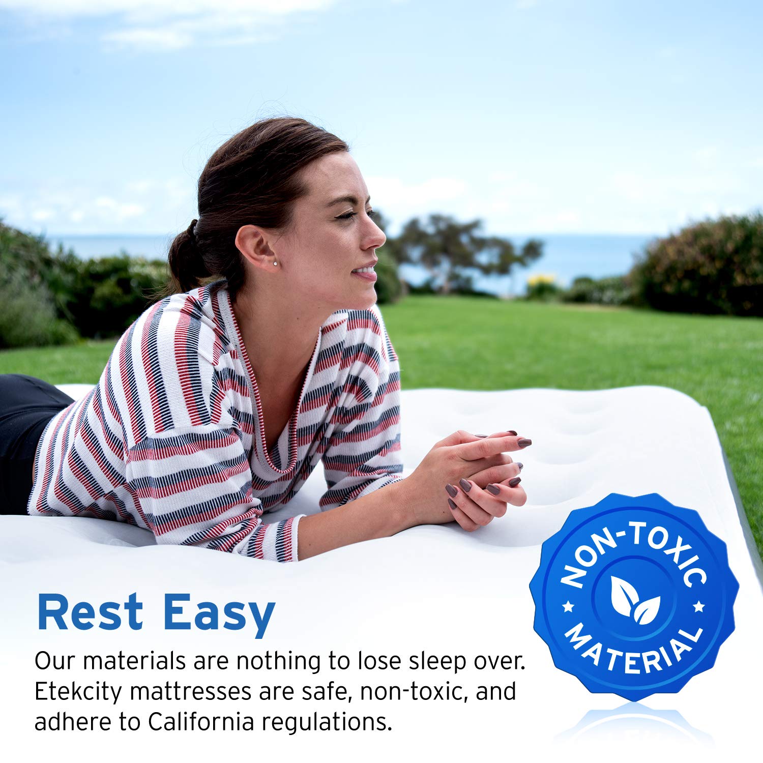 Etekcity Camping Air Mattress, Inflatable Mattress Air Bed Queen with Coil Beam Technology, Height 9", Carry Bag, White, No Pump Included (EAM-EQ2)