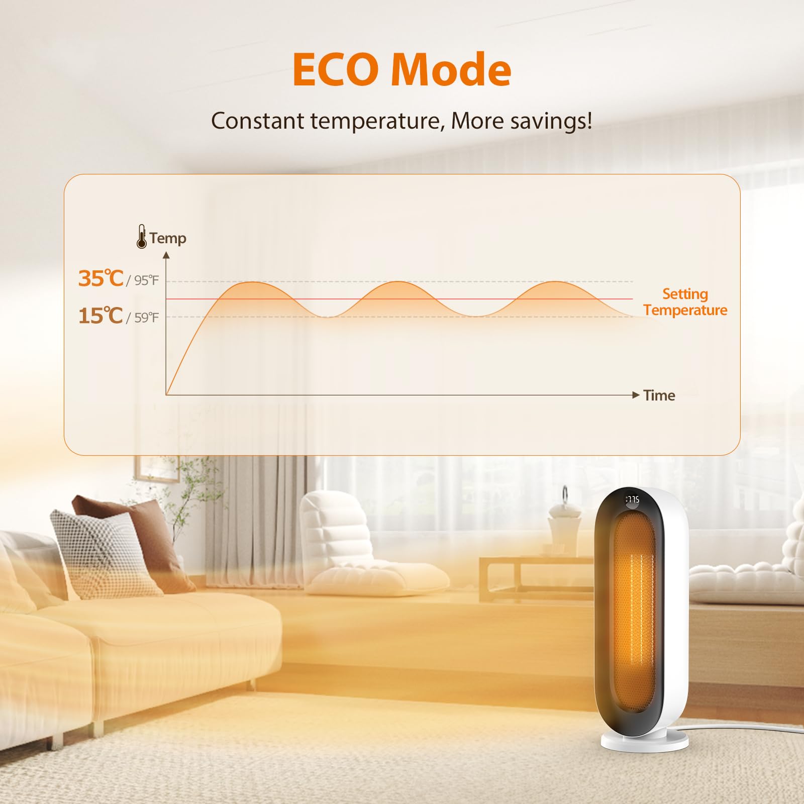 Electric Space Heater for Indoor Use – Ilake 90° Oscillating Space Heater with Remote & Thermostat, Digital Display,12H Timer, 1500W Energy Efficient, Small Space Heater for Office Home Basement Gift