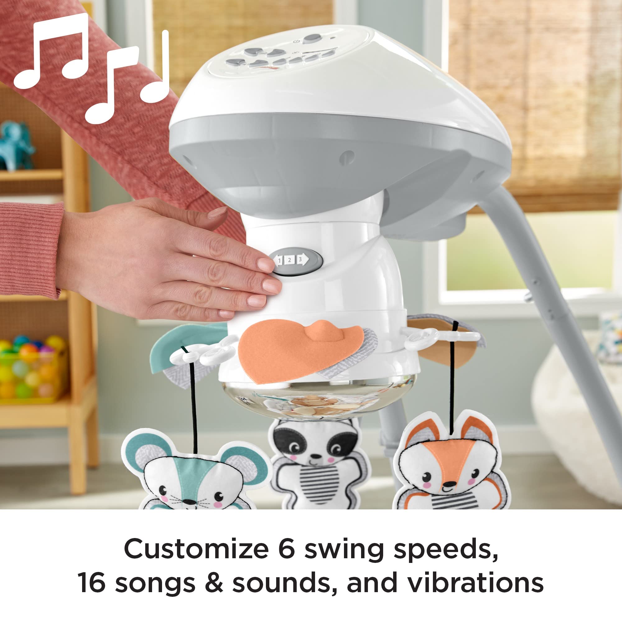 Fisher-Price Fawn Meadows Swing, dual motion baby swing with music, sounds, and motorized mobile [Amazon Exclusive]
