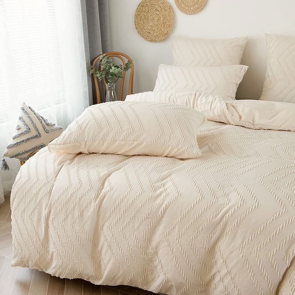 vctops Boho Wave Tufted Duvet Cover Set 3 Pieces Full Size Soft Embroidery Comforter Cover Sets for All Seasons (Khaki, Full)