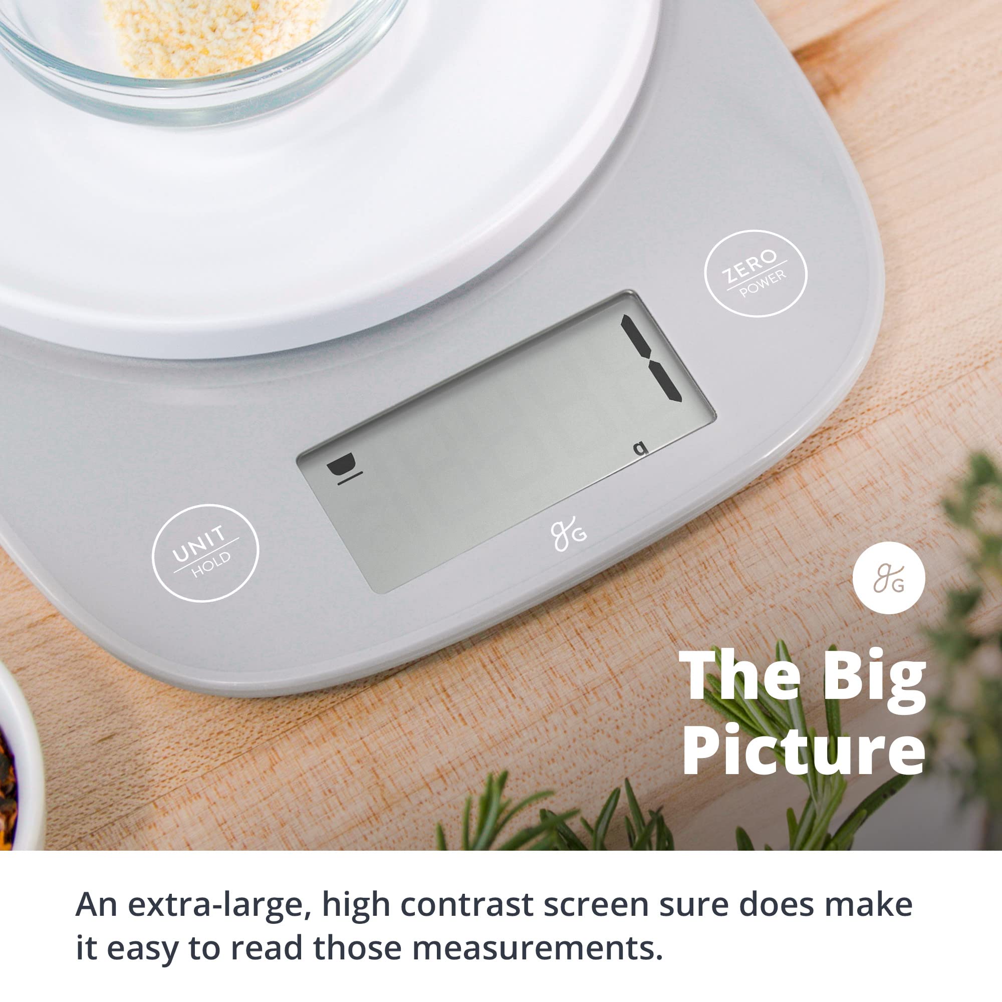Greater Goods Premium Baking Scale, Ultra Accurate, Digital Kitchen Scale, Prep Baked Goods, Weigh Food and Coffee or Use for Meal Prep, 4 Units of Measurement, Designed in St. Louis (Grey, No Bowl)
