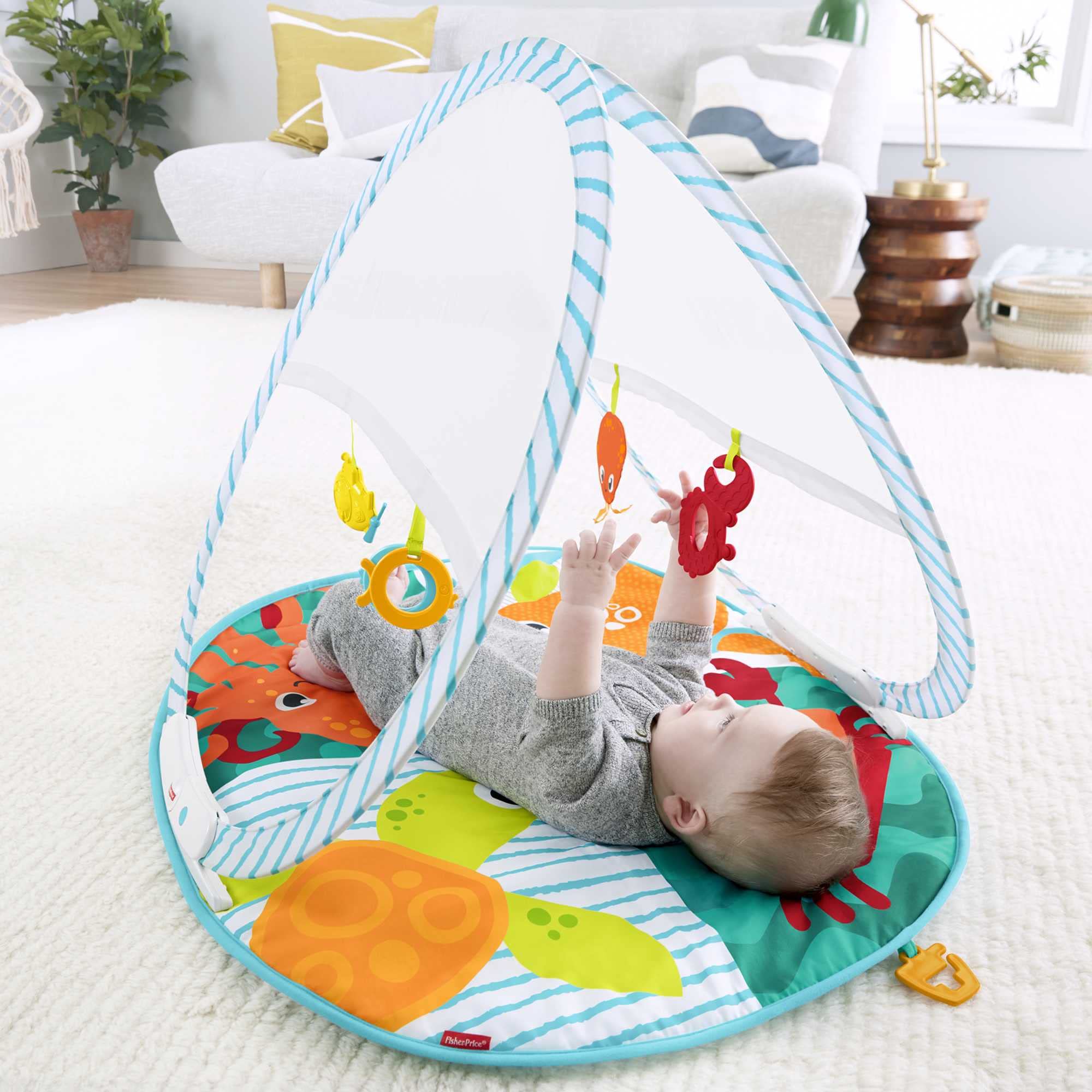 Fisher-Price Fold & Go Portable Gym, Ocean-Themed Infant Activity Mat