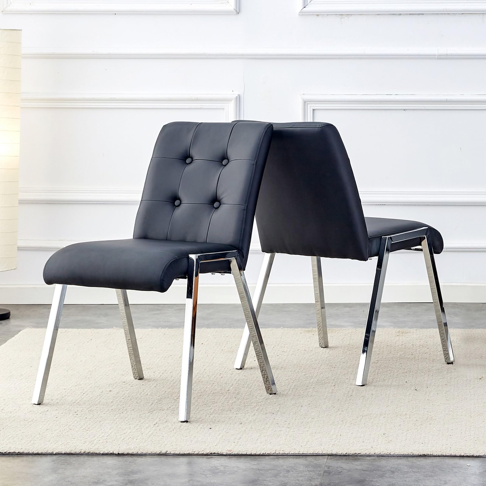 EXZLFA Armless Dining Chairs Set, PU Upholstered High Back Make Up Chair with Electroplated Metal Legs ,Suitable for Restaurants Living Rooms Kitchens Dressing Room (4-Piece Grey)