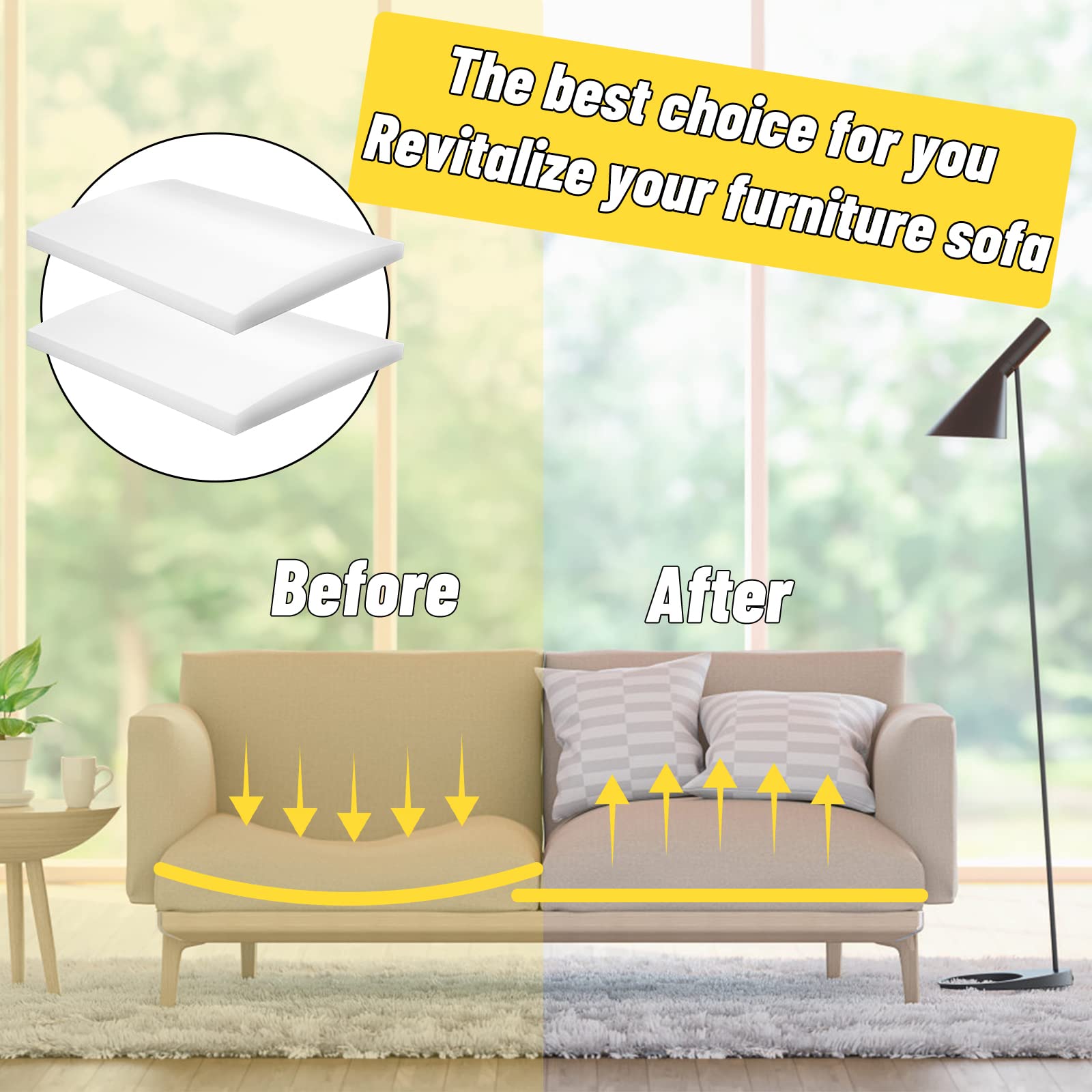 Eazy2hD Furniture Seat Couch Cushions Replacement 20" x 20" High-Density Foam Cushion Sag Repair Soft Chair Square Cushion Foam Support for Sofa Seat Cushiones(Quantity 2)