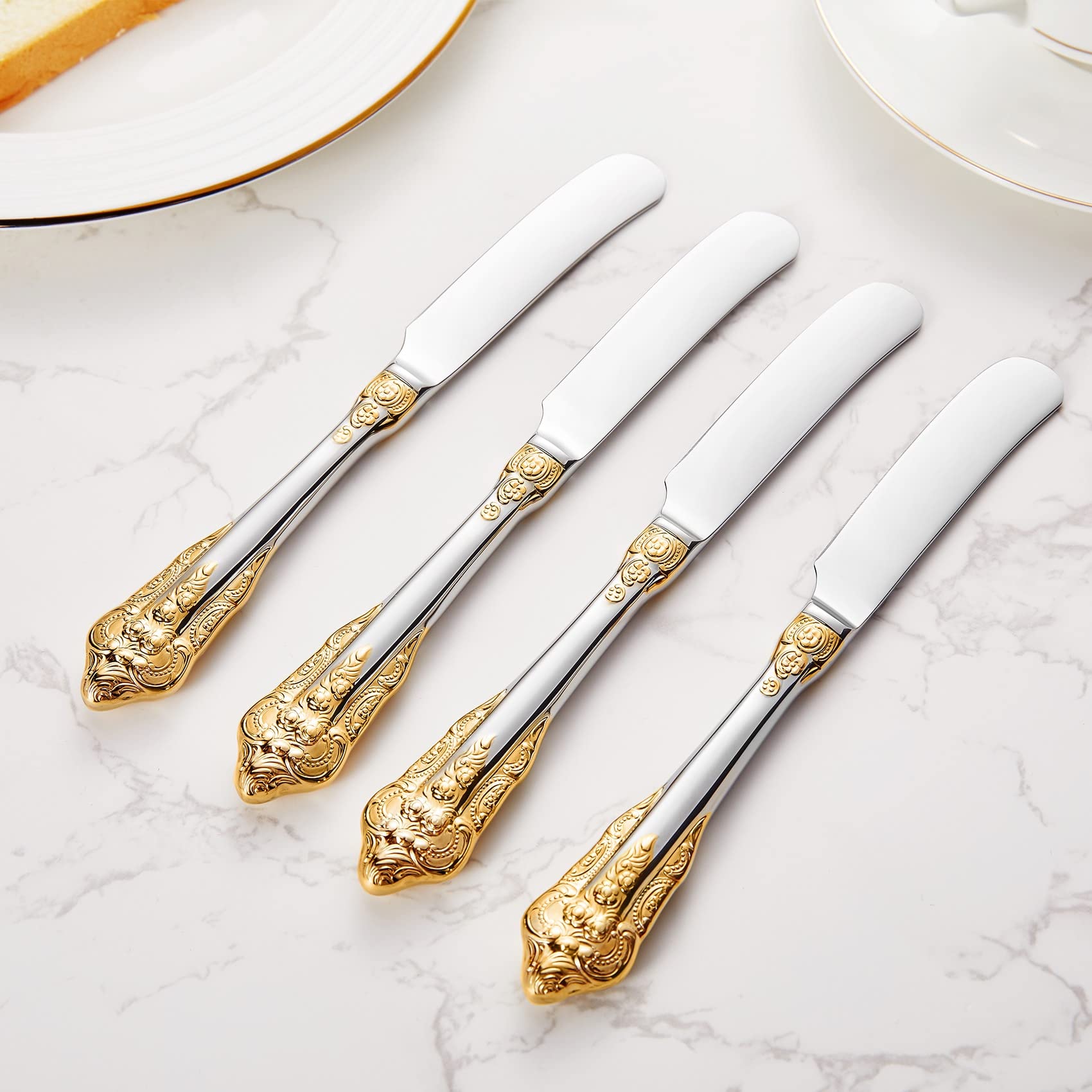 KEAWELL Gorgeous 6.9" Butter Spreader, 18/10 Stainless Steel, Set of 4, Gold Accent Butter Knife