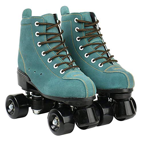 XUDREZ Cowhide Roller Skates for Women and Men High-Top Shoes Double-Row Design,Adjustable Classic Premium Roller Skates (Blue,7)