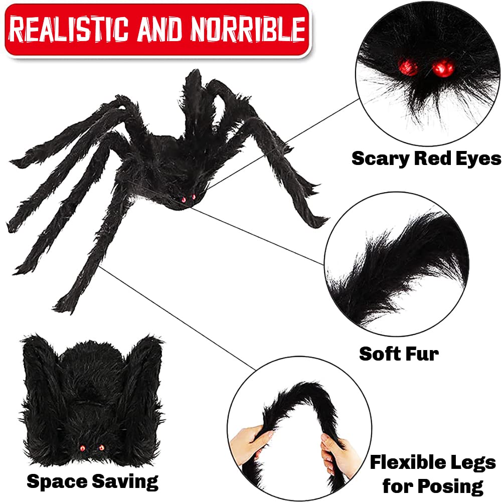 Halloween Decorations 276" Halloween Spider Web + 59" Giant Halloween Hairy Spider with Triangle Huge Spider Web for Indoor Outdoor Halloween Decoration Yard Lawn Home Party Haunted House Decor