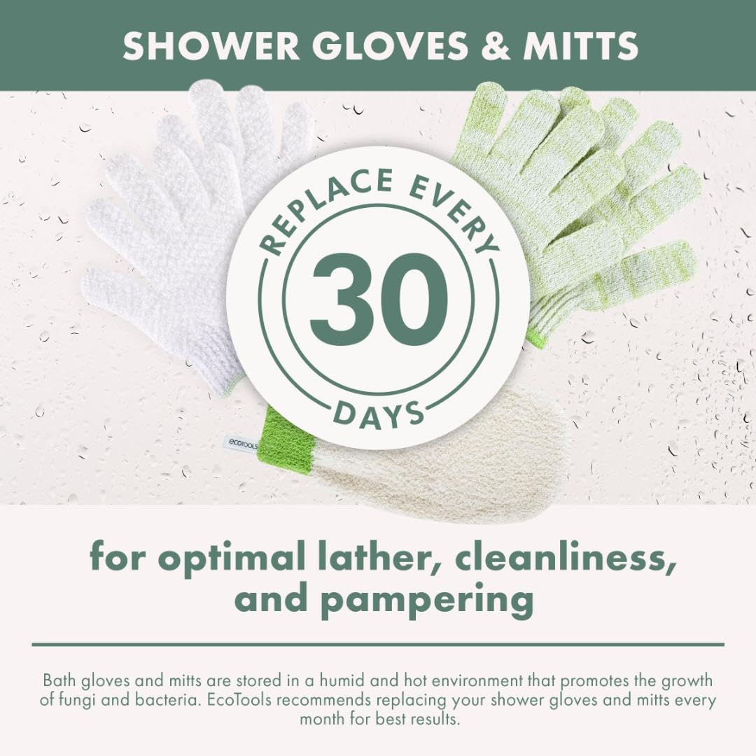 EcoTools Bath & Shower Gloves, Recycled Netting, Exfoliating, Gentle Cleansing for Whole Body, Use Before Self-Tanning, Removes Dry Skin, Dirt, & Impurities, Fits All Hands, 6 Pairs, 12 Gloves Total