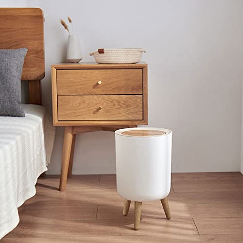 Nordic Style Trash Can,Push Top Garbage Bin with Lid,White Top Spring Waste Basket,Dog Proof Trash can,Plastic Trash Bin Suitable for Kitchen,Bathroom,Bedroom,Living Room,Office,Outdoor