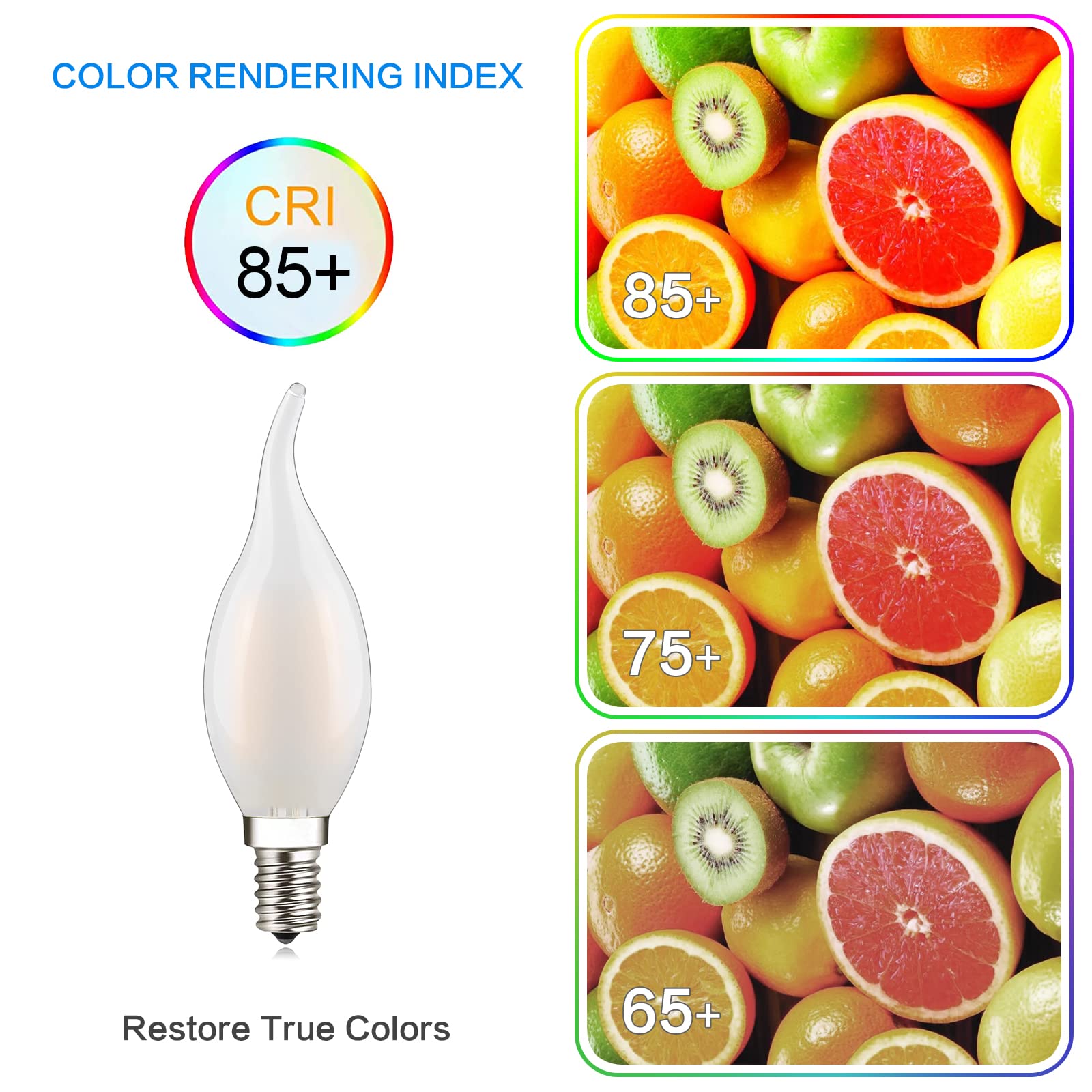 Frosted Candelabra E12 LED Bulb, 2W 2700K Soft Warm, Flame Tip Shape, Dimmable CA10 LED Filament Light Bulbs 25W Equivalent, 4 Pack