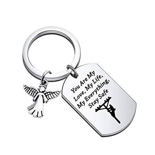 FEELMEM Lineman Prayer Keychain Stay Safe Gift from Lineman Wife Girlfriend Lineworker Electric Cable Lineman Be Safe Gifts
