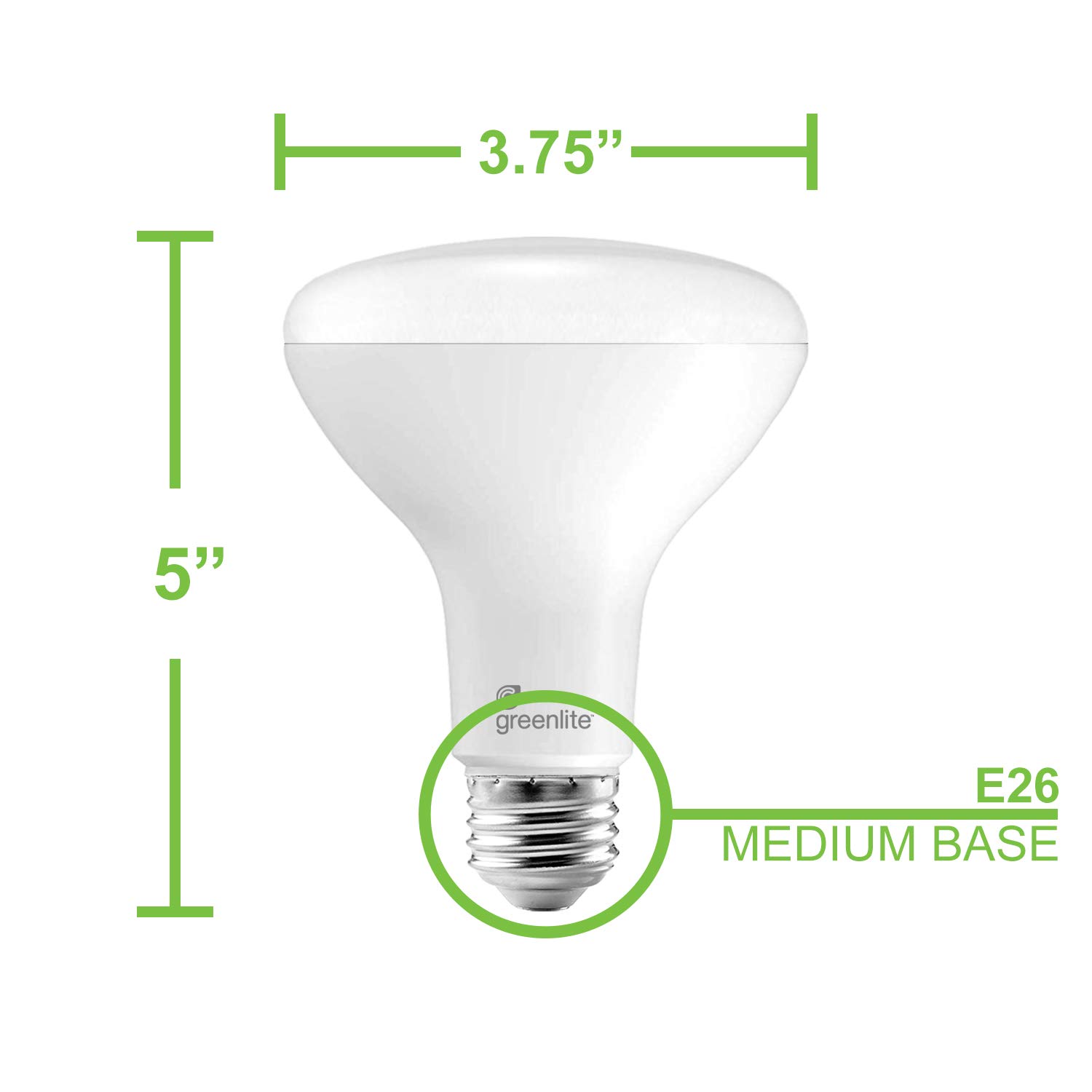 Greenlite BR30 LED Flood Light Bulbs, 65W Equivalent, 670 Lumens, Dimmable, Energy Star, E26 Medium Base, 3000K Bright White, 12-Pack