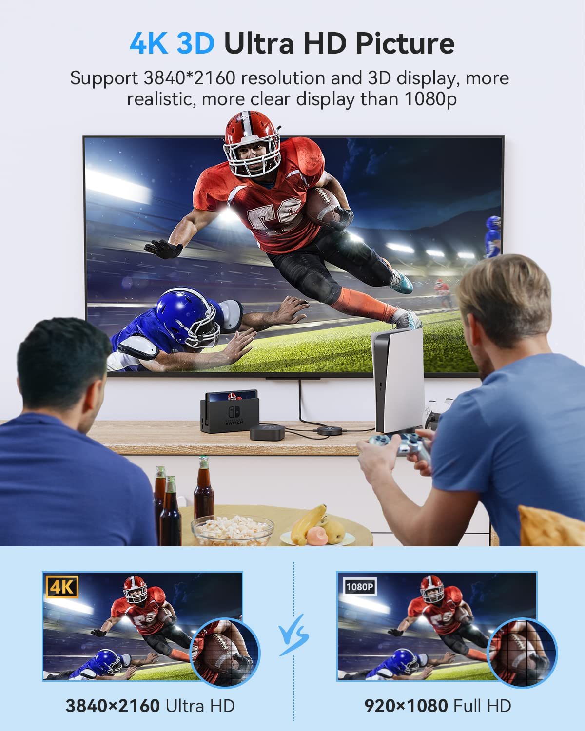 HDMI Switch 4K 60Hz, 3 in 1 Out HDMI Splitter for HDTV/Xbox/PS5/Fire Stick/DVD Player/PS4/PS3 4K 1080P 3D, Meofia HDMI Hub 3 Port HDMI Switch Box, HDMI 2.0 Switcher Multi HDMI Adapter
