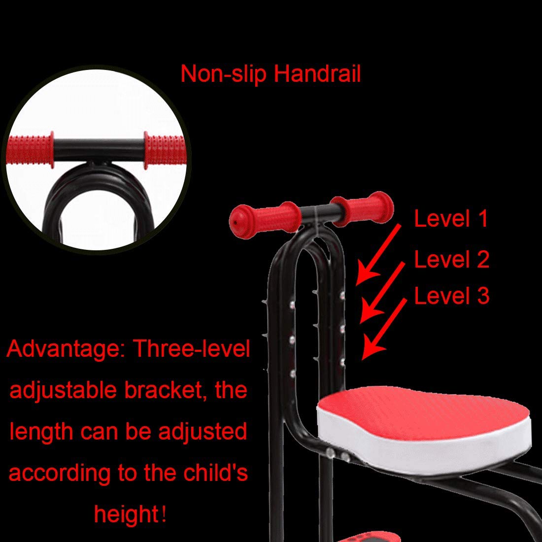 FenglinTech Baby Bike Seat, Child Safety Carrier Front Seat with Armrest and Foot Pedals
