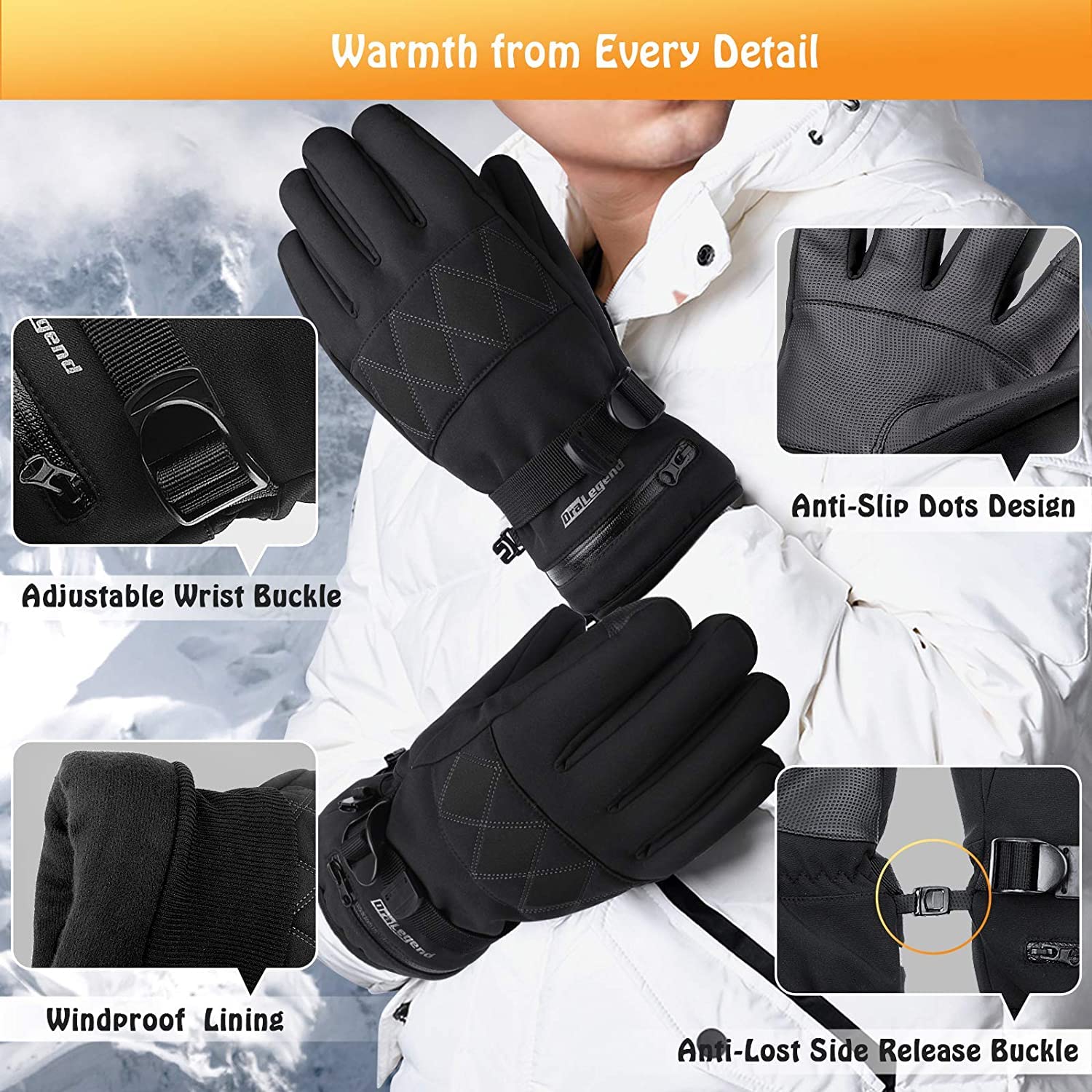 Flamino Winter Ski Gloves, Made with 3M Thinsulate Insulation, Waterproof Work Gloves with Touchscreen, Warm Snow Gloves for Women and Men in Cold