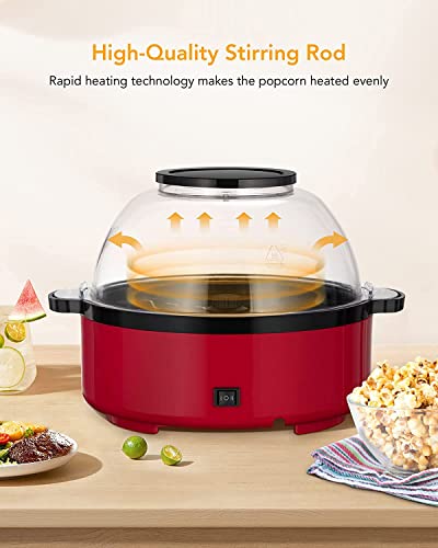 Popcorn Machine Electric Hot Oil Popper, 2-in-1 Automatic Stirring Hot Oil Popcorn Popper Maker & Grill Machine, Large Lid for Serving Bowl, 2 Measuring Spoons, 16-Cup for Home Party