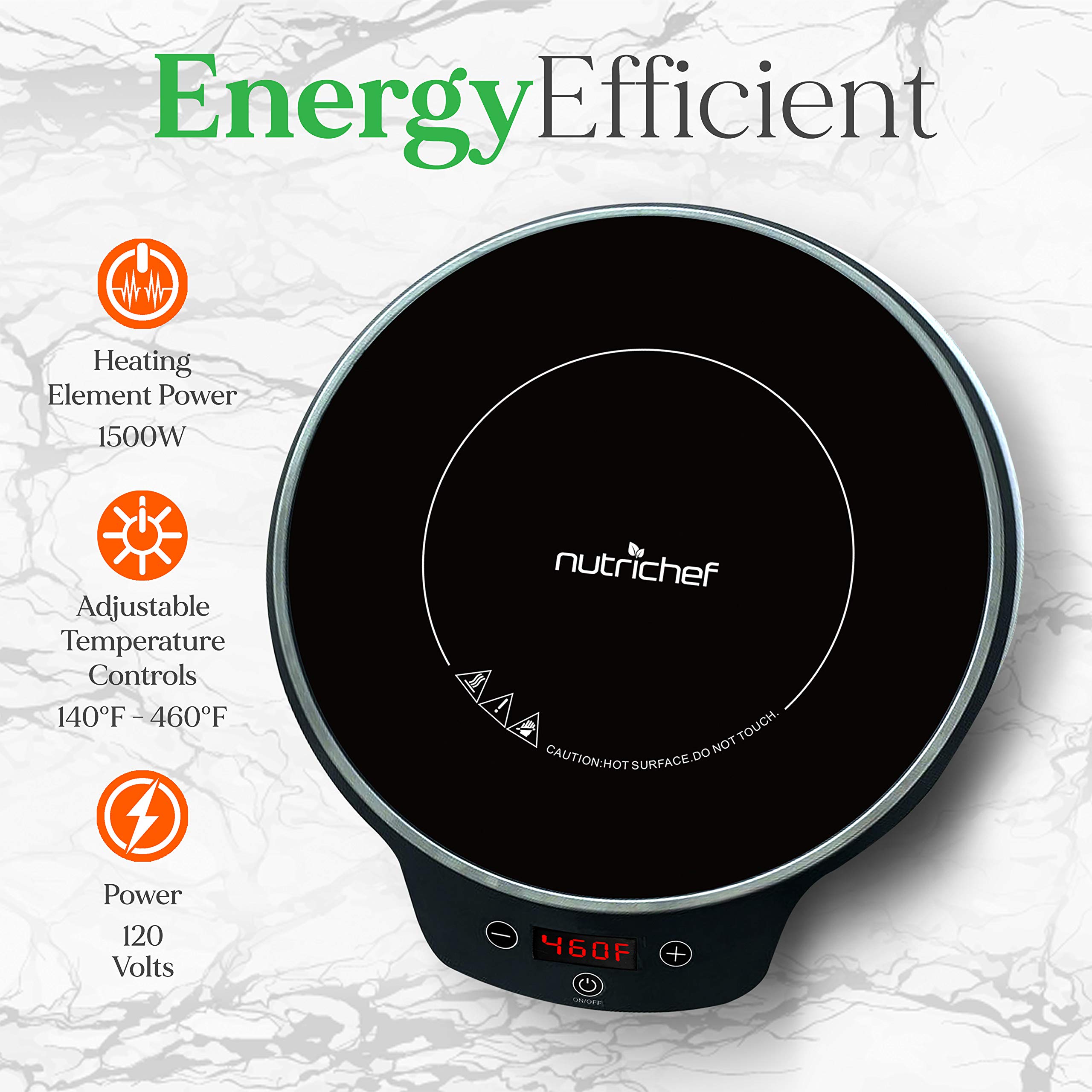 Electronic Plug-in, Flameless Burner Design with Digital Display, 17 Temperature Range, Sensor Touch Controls and Auto Shut Off Function, Portable Single Burner Cooktop