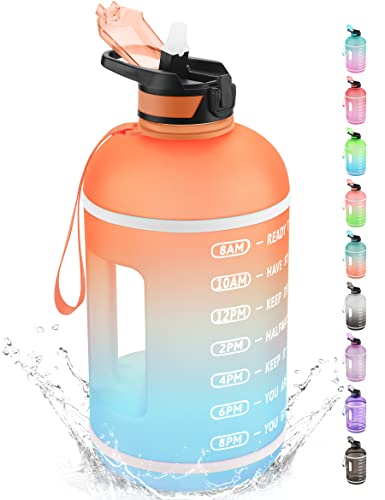 KEEPTO 1 Gallon Water Bottle with Straw Water Jug with Time Marker