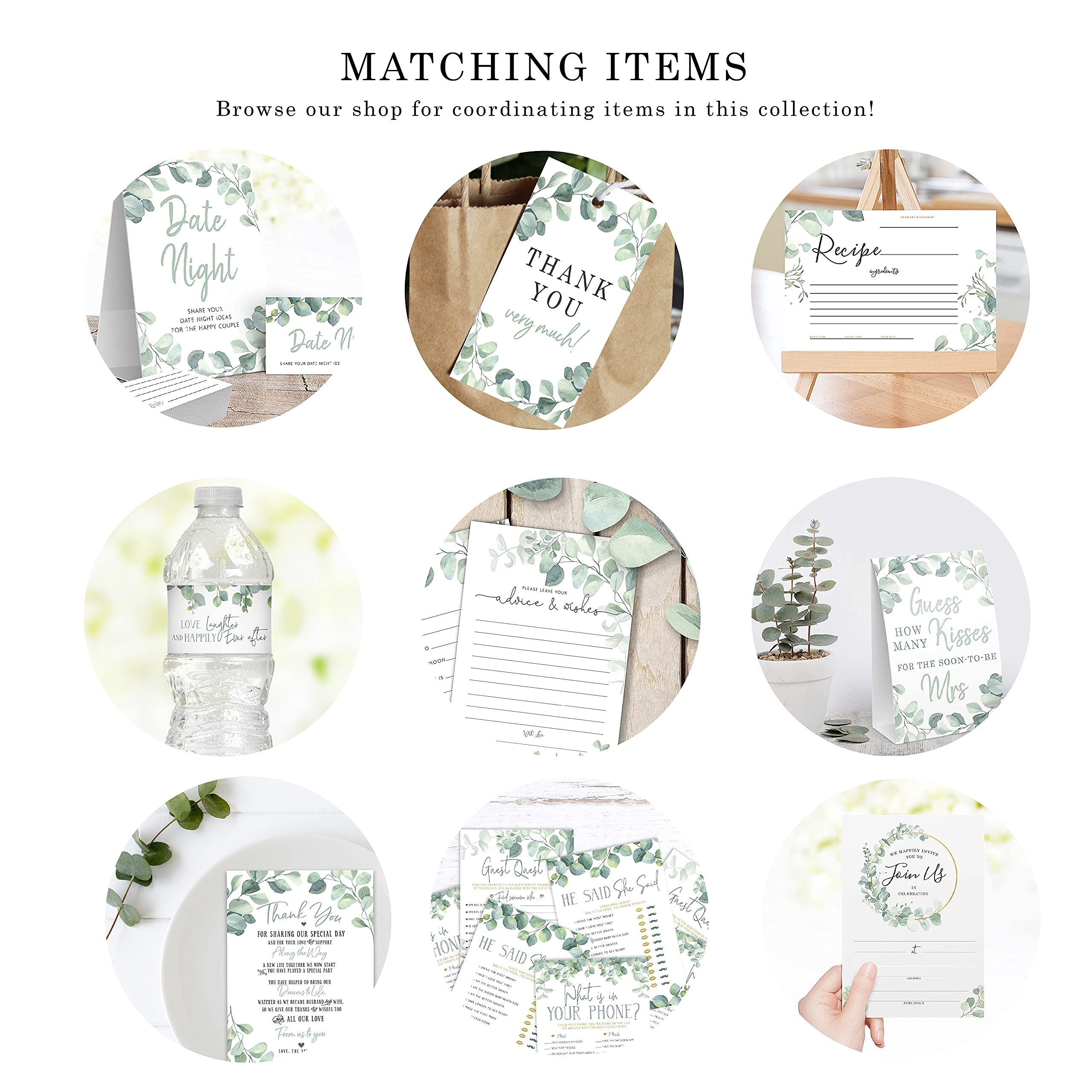 Your Main Event Prints Eucalyptus Tent Cards - Food Labels for Buffet and Decorations - Perfect for Birthdays, Baby Showers, Parties - Pack of 50