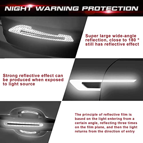 Xotic Tech Car Side Door Marker Rearview Mirror Edge & Door Handle Protector Guard Cover Warning Sticker Set, Carbon Fiber Pattern w/Reflective Safety Strip (White)