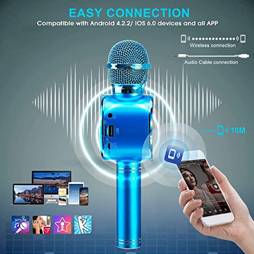 FISHOAKY Karaoke Microphone[Updated], Kids Wireless Bluetooth Karaoke Microphone Portable Mic Player Speaker with LED for Christmas Birthday Home Party KTV Outdoor