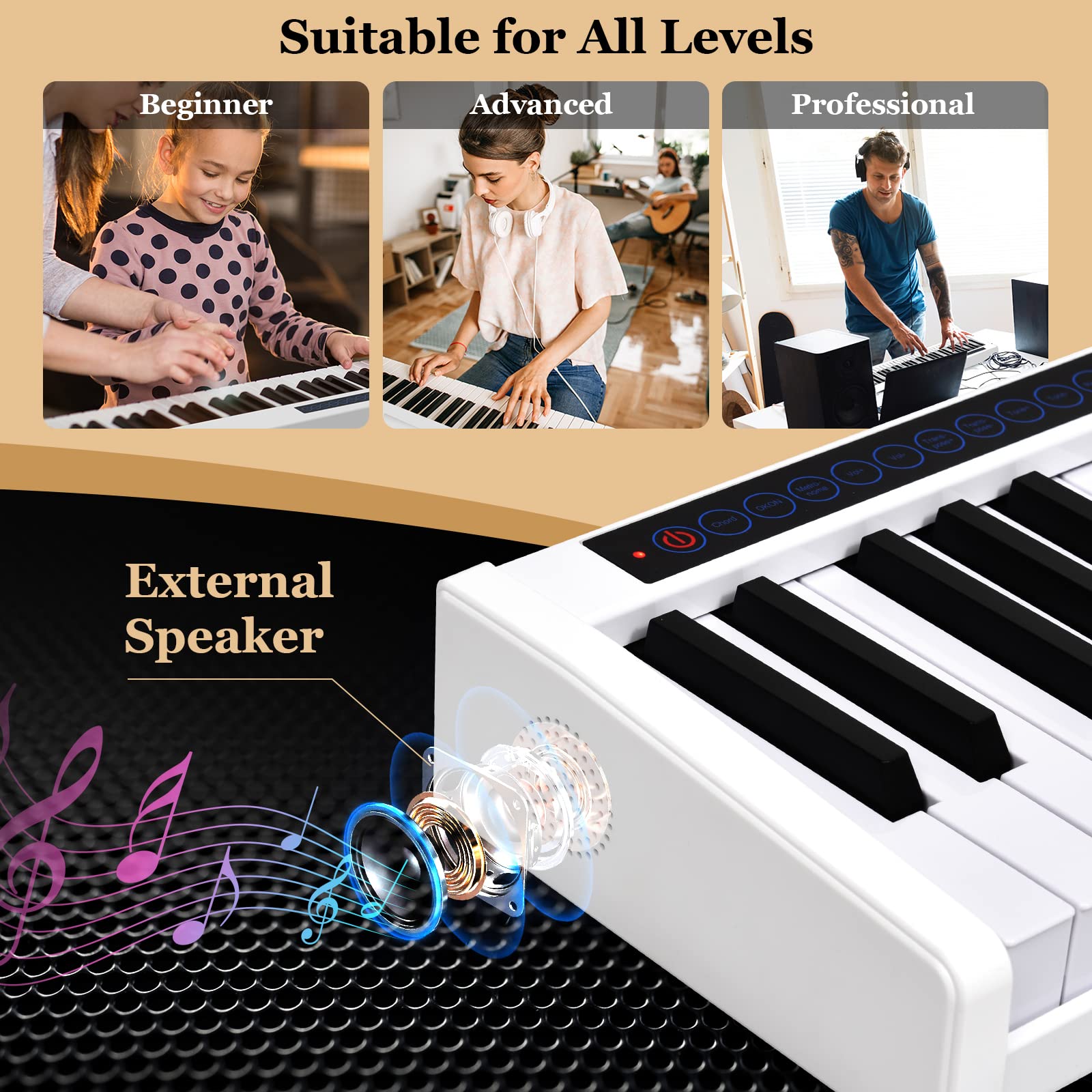 HONEY JOY Digital Piano 88 Key Semi-Weighted, Full Size Portable Electric Piano Keyboard with Sustain Pedal, MIDI Touch Sensitive Keyboard with Bluetooth, Musical Teaching Keyboard Toy (Black)