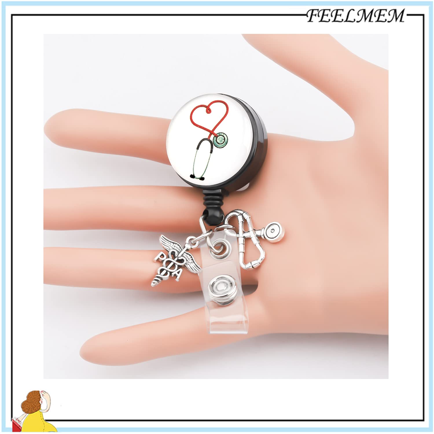 FEELMEM PA Medical Stethoscope Retractable Badge Holder Reel Clip Physician Assistant Gift Medical Student Gift Nurse Gift