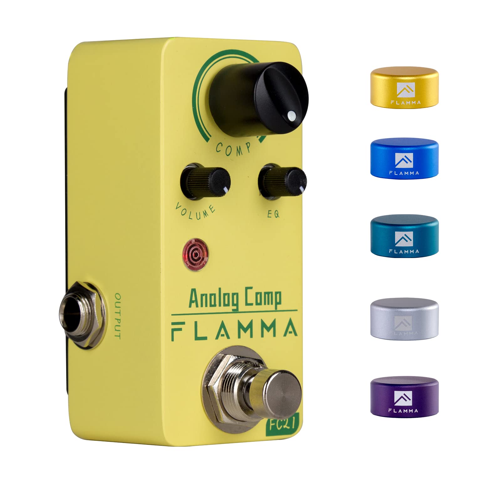 FLAMMA FC21 Compressor Pedal with Guitar Pedal Footswitch Toppers 5 Pcs One-Step Installation