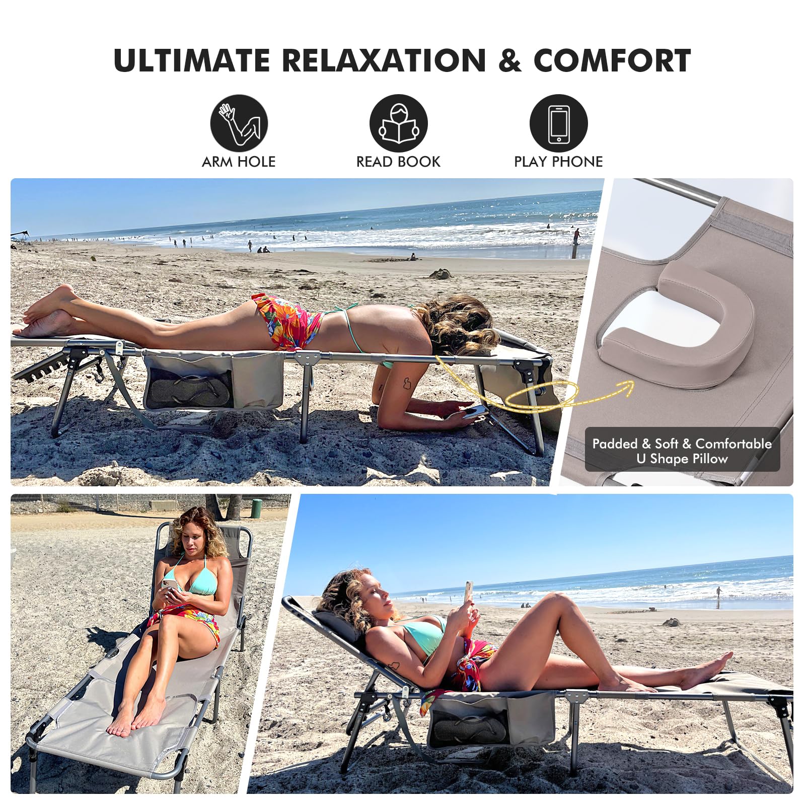 Minndudu Oversized Women Comfy Tanning Chair with Cushion Face Hole + Standard Size Tanning Chair (Buy Together)